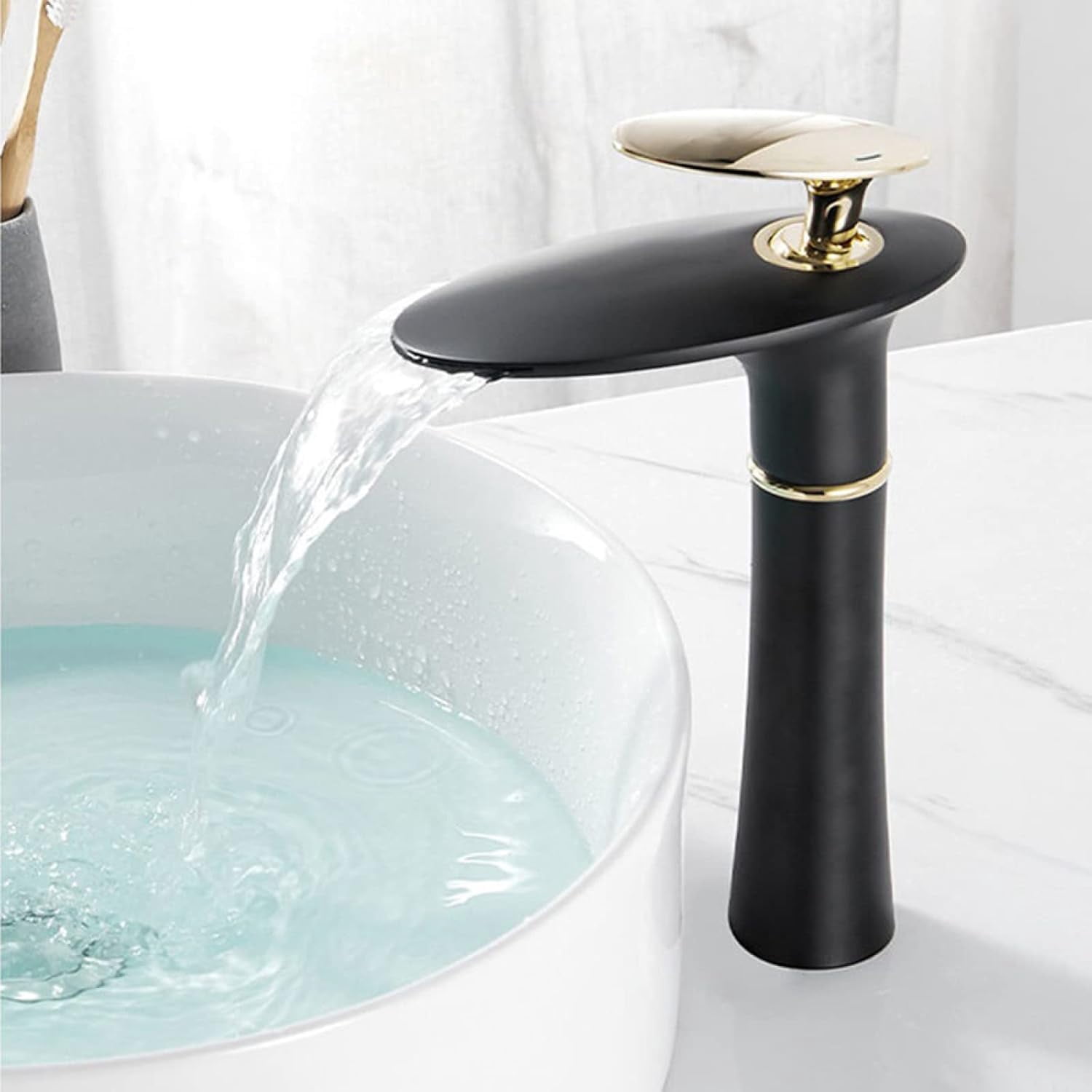 Waterfall Basin Mixer Tap, Hot and Cold Water Bathroom Sink Taps, Brass ...