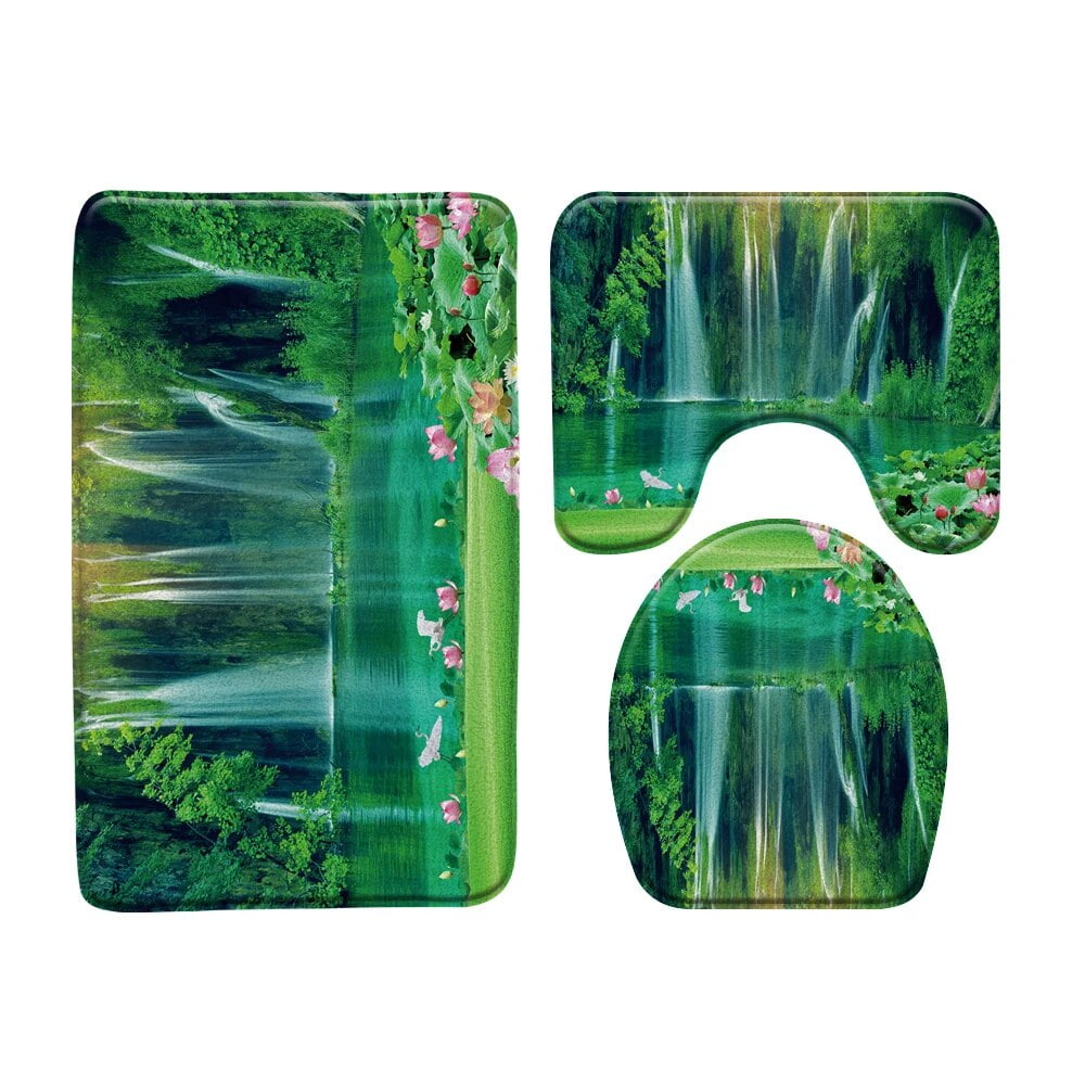 Waterfall Bath Mat Green Forest Tree Fall Summer Nature Scenery ...