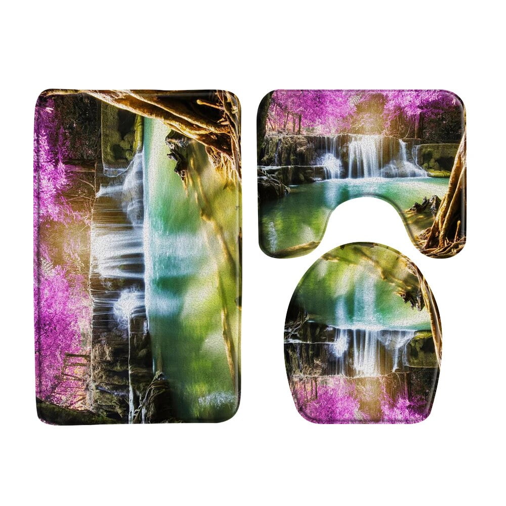 Waterfall Bath Mat Green Forest Tree Fall Summer Nature Scenery ...