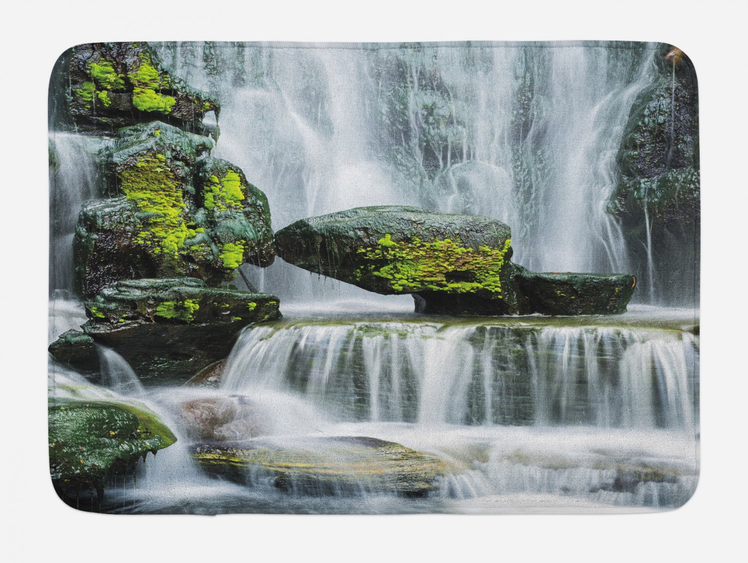 Waterfall Bath Mat, Majestic Waterfall Blocked with Massive Rocks with ...