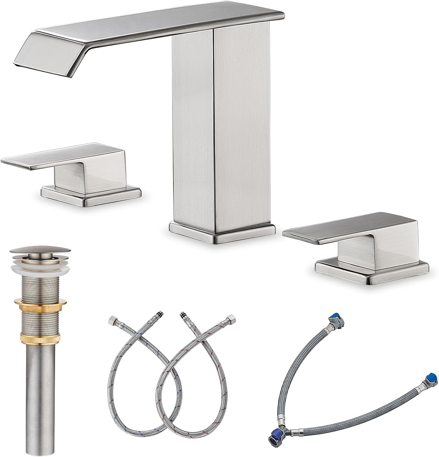 Waterfall Bathroom Faucet 3 Hole, Brushed Nickel 8 Inch Widespread ...