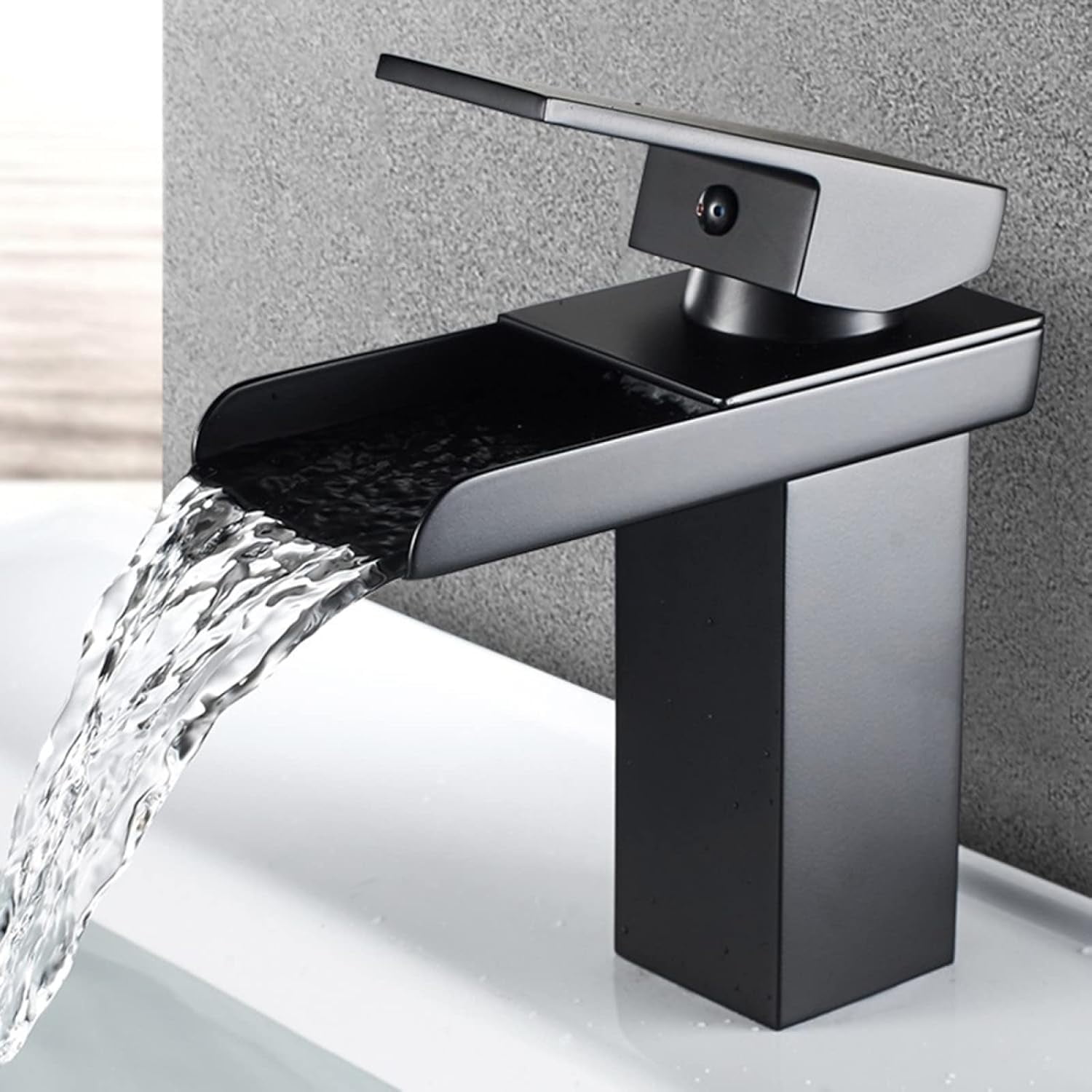 Waterfall Bathroom Faucet Black, Bathroom Sink Faucet Stainless Steel ...
