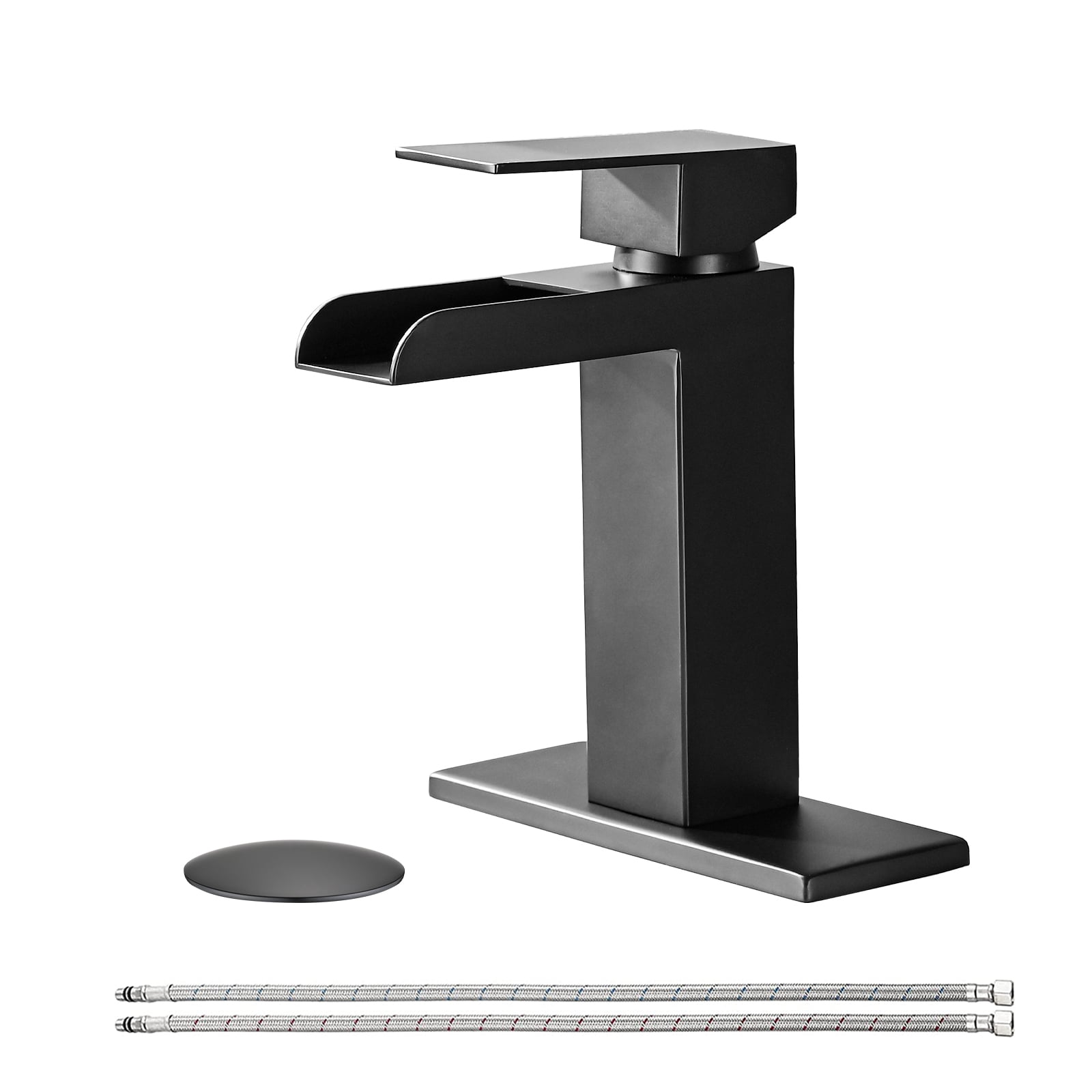 Waterfall Bathroom Faucet Black Single Handle Bathroom Sink Faucets 1 ...