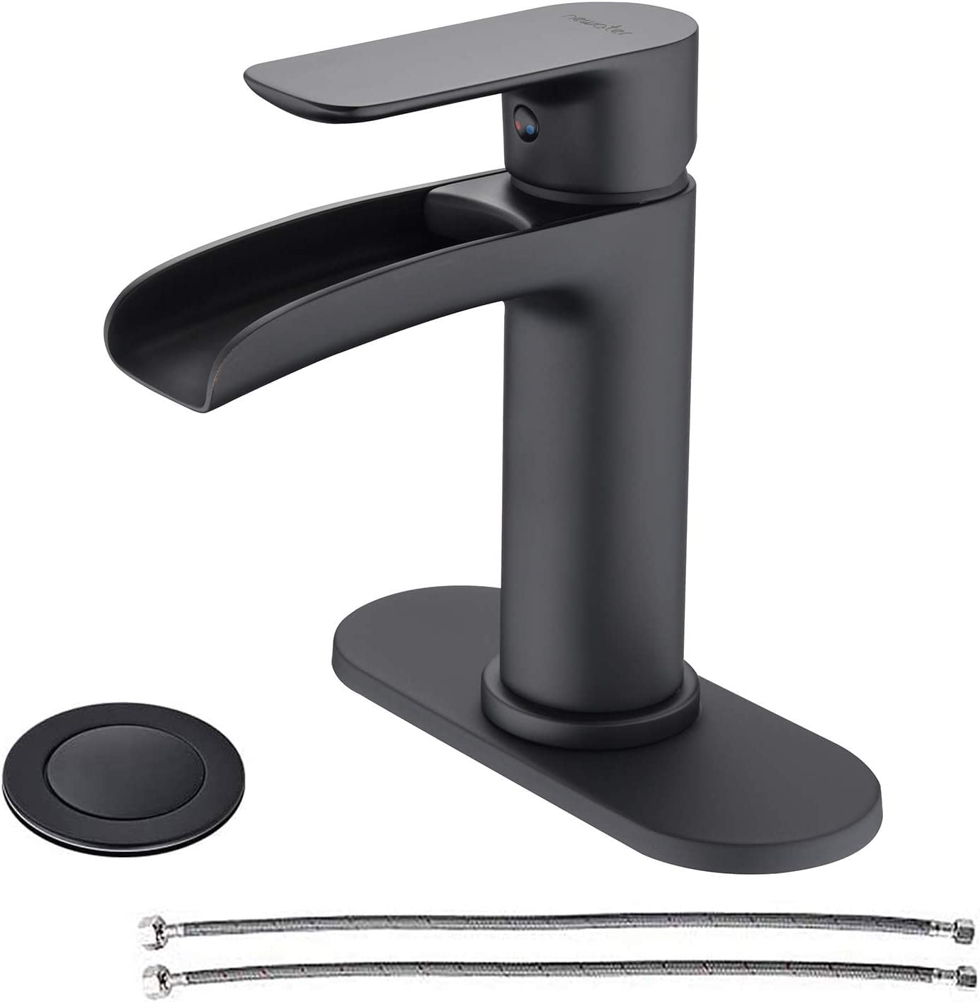 Waterfall Bathroom Faucet BlackMatte Black with Pop Up Drain，Brass ...