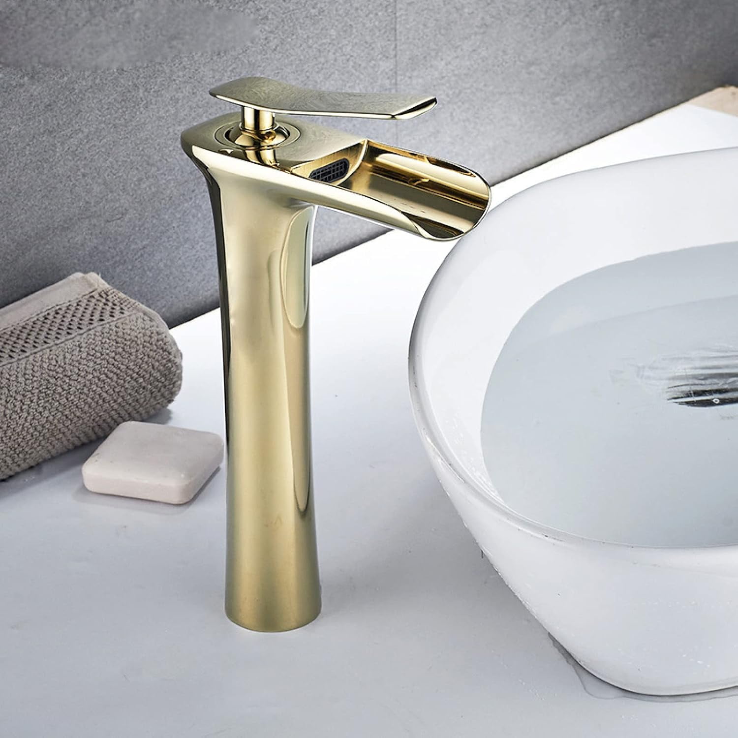 Waterfall Bathroom Faucet Gold, Brass, Hot and Cold Sink Mixer Tap ...