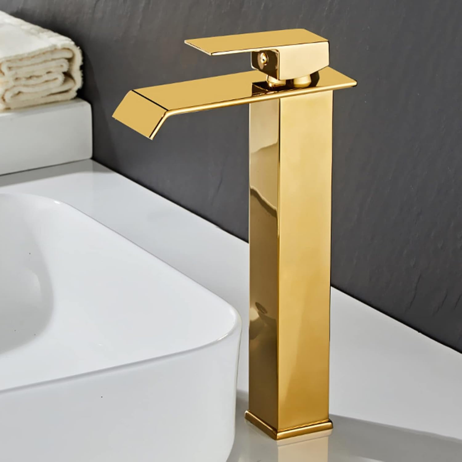 Waterfall Bathroom Faucet Gold, Stainless Steel Vanity Faucet for ...