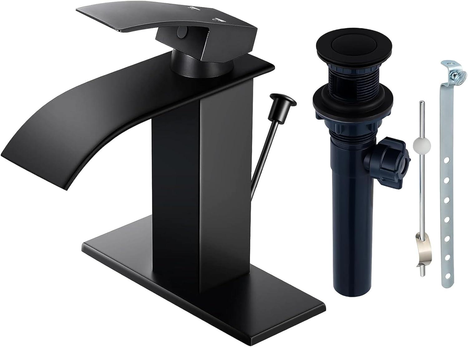 Waterfall Bathroom Faucet, Matte Black Modern Single Handle Bathroom ...