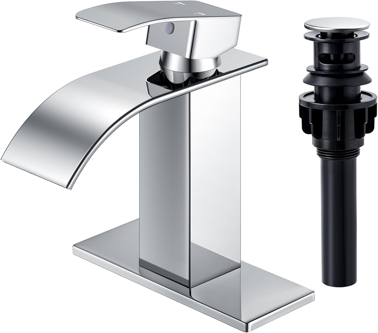 Waterfall Bathroom Faucet, Matte Black Modern Single Handle Bathroom ...