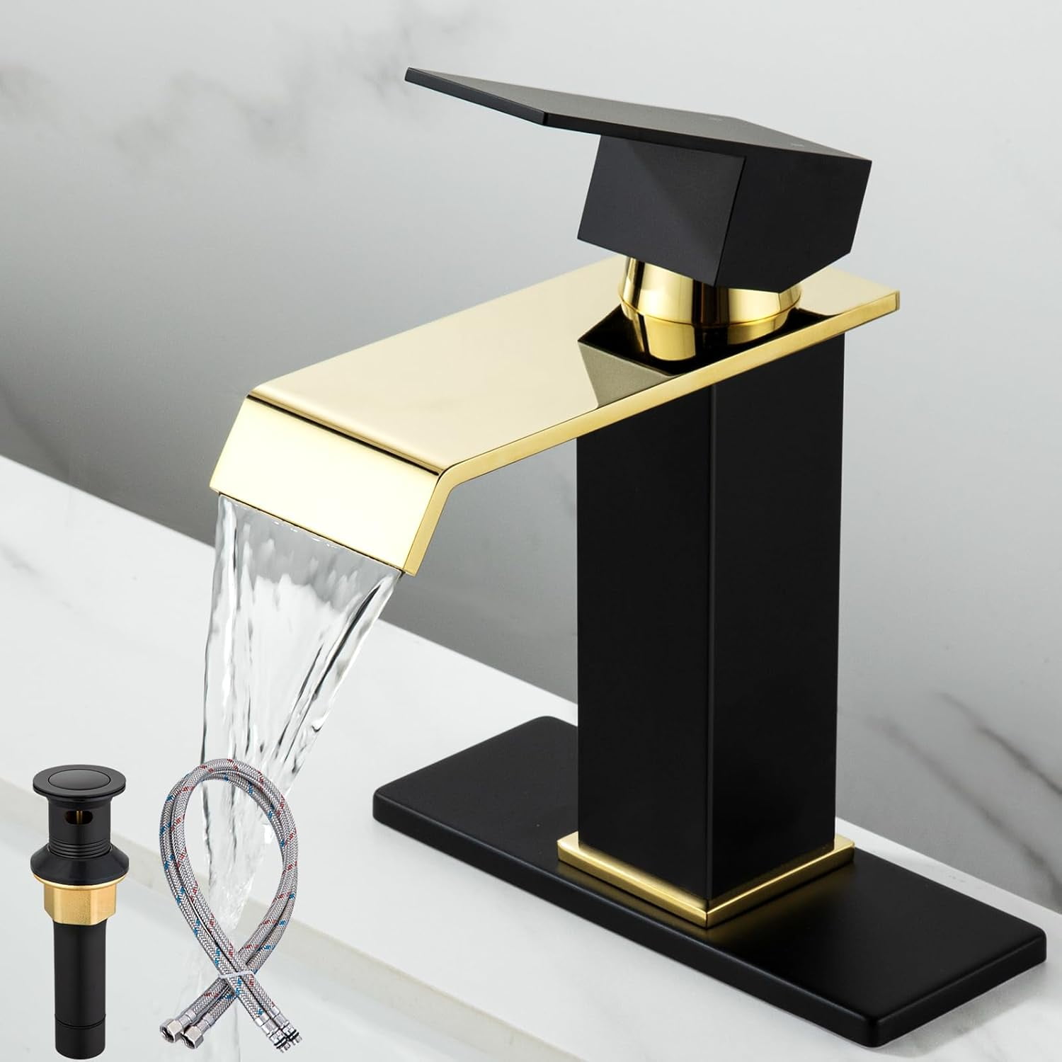 Waterfall Bathroom Faucet, SUS304 Stainless Made, Matte Black and Gold ...