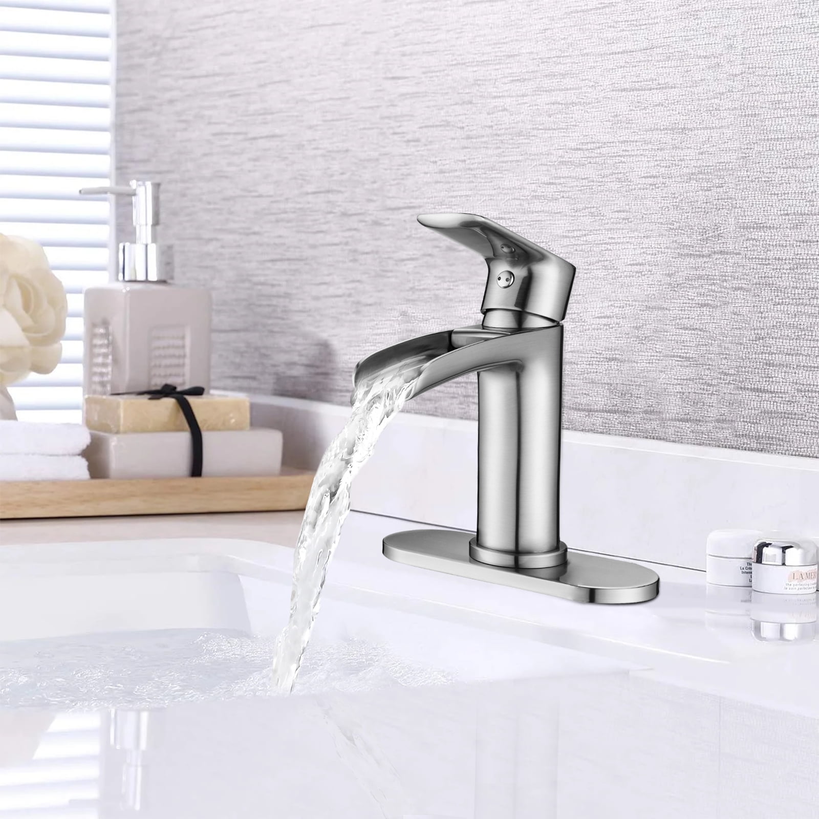 Waterfall Bathroom Faucet Single Handle Bathroom Sink Faucets 1 or 3 Hole Solid Vanity Faucet ...