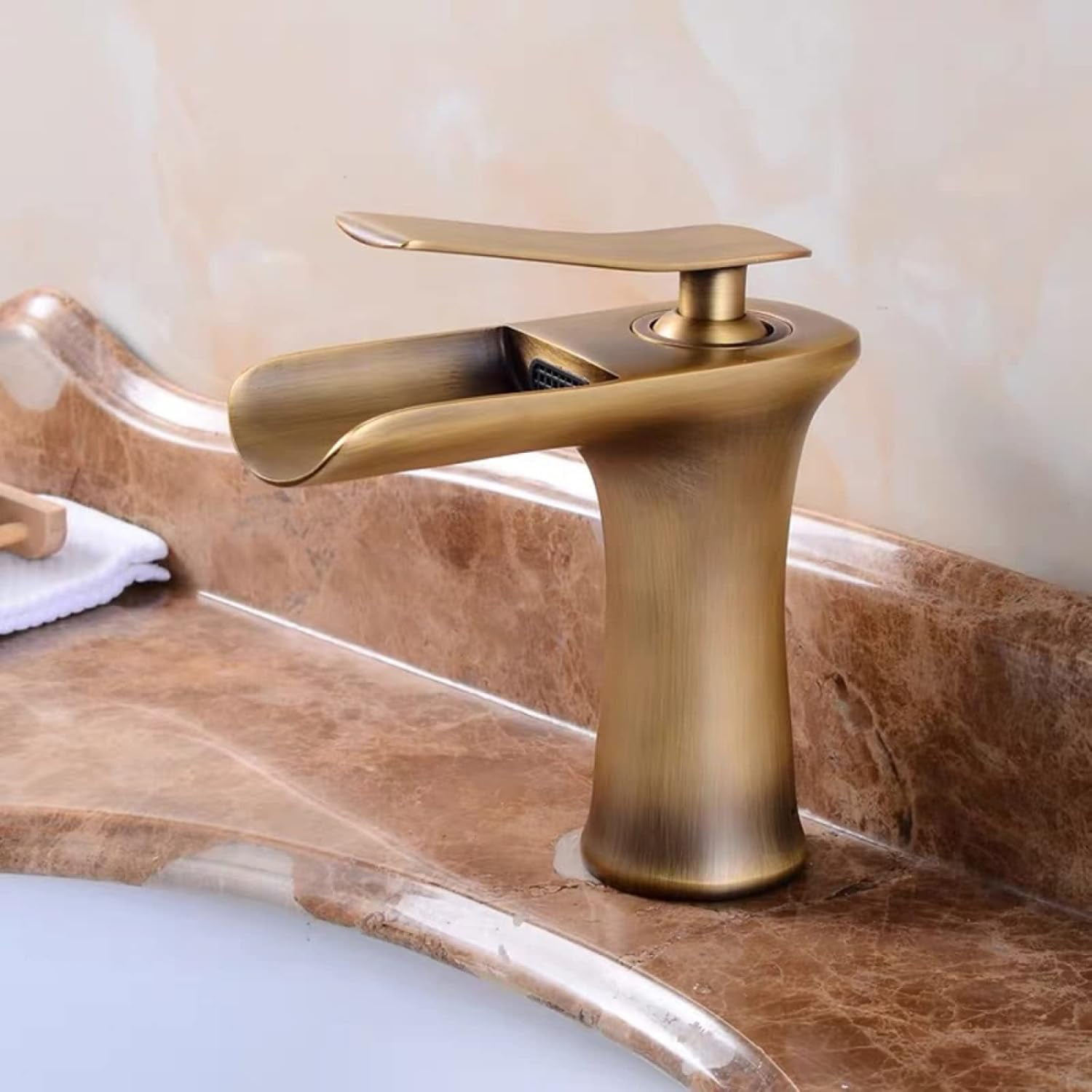 Waterfall Bathroom Faucet, Solid Brass, Hot and Cold Water Mixer Tap ...