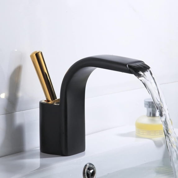 Waterfall Bathroom Faucet, Solid Brass Single Handle Hot and Cold Water ...