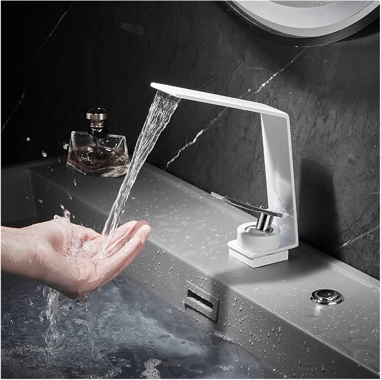 Waterfall Bathroom Faucets Brass White Basin Taps Water Sink Faucet ...
