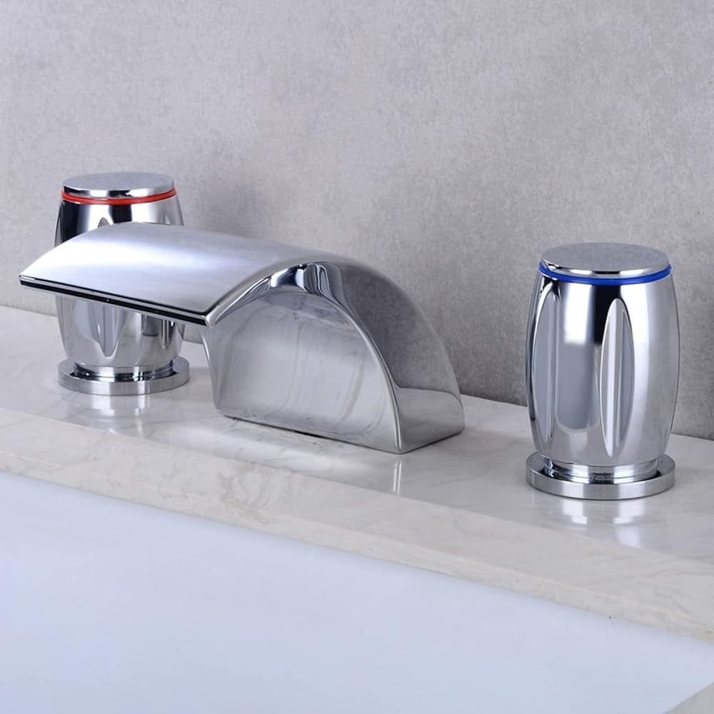Waterfall Bathroom Sink Double Handle Hot and Cold Vanity Faucets ...