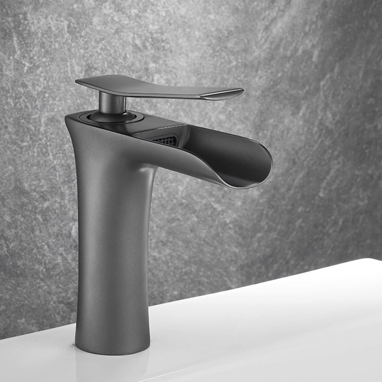 Waterfall Bathroom Sink Faucet Gun Grey, Solid Brass, Hot and Cold ...