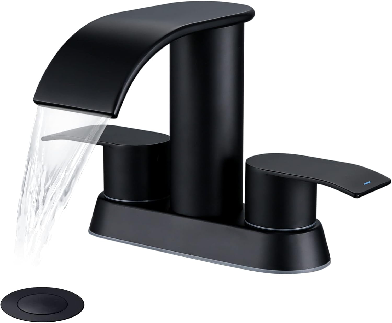 Waterfall Bathroom Sink Faucet Matte Black, Two Handles Bathroom Faucet ...