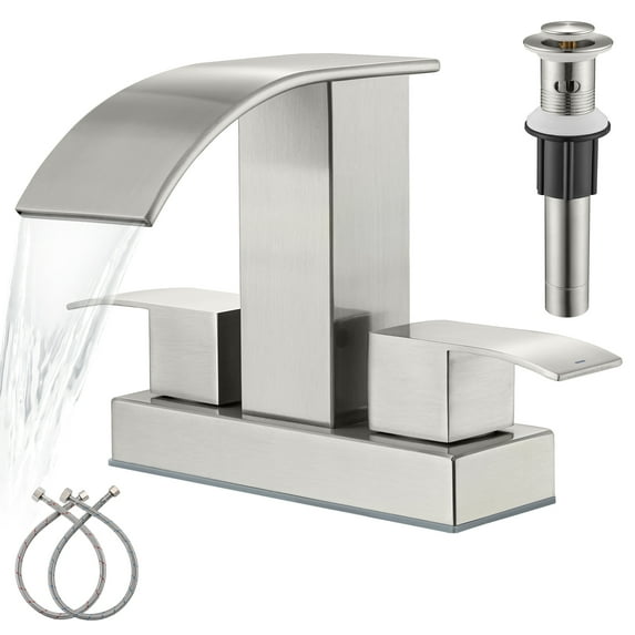Waterfall Bathroom Sink Faucet Set with Pop Up Drain Stopper & Supply ...