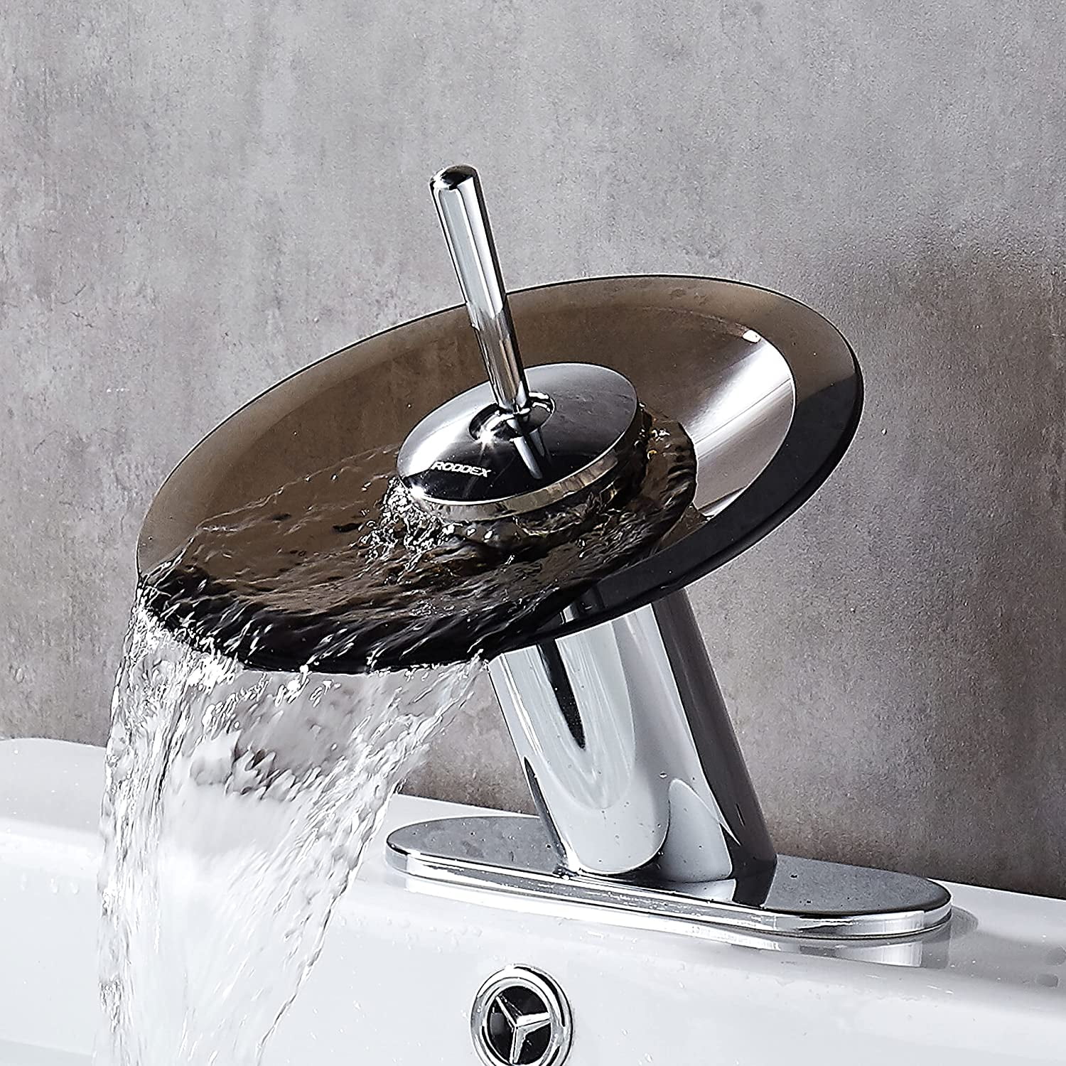Waterfall Bathroom Sink Faucet Unique Brass Modern Circle Brown Glass ...