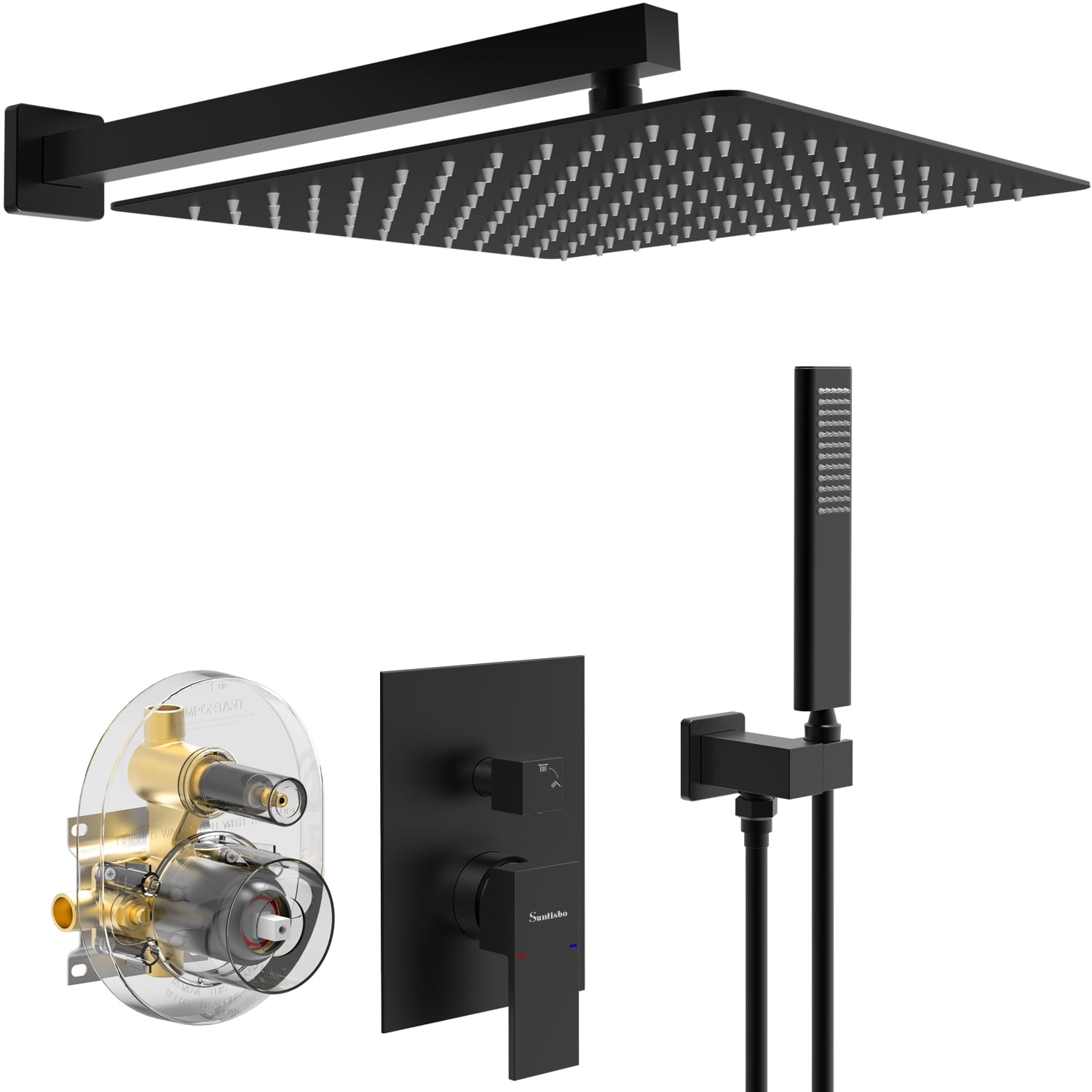 Waterfall Bathtub Shower Faucet Set with Matte Black Rain Shower Head ...