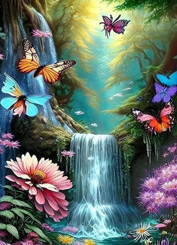 Waterfall Butterfly Landscape 1000 Piece Jigsaw Puzzle challenging and Stimulating Puzzle Game ...