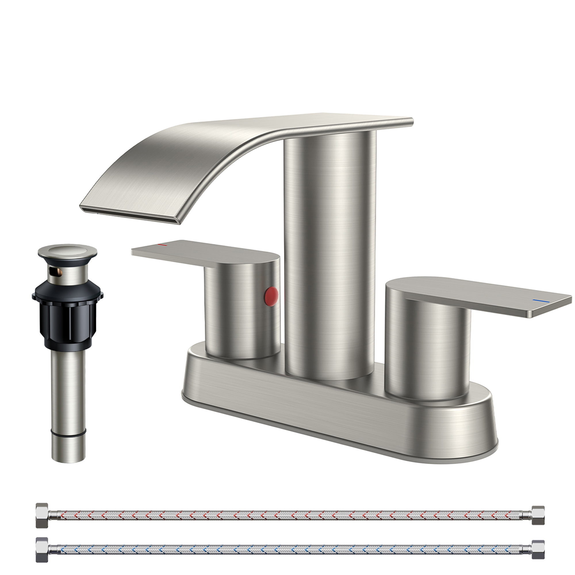 TVOFEK Waterfall Bathroom Faucet, 4 inch Centerset, Brushed Nickel, Two ...
