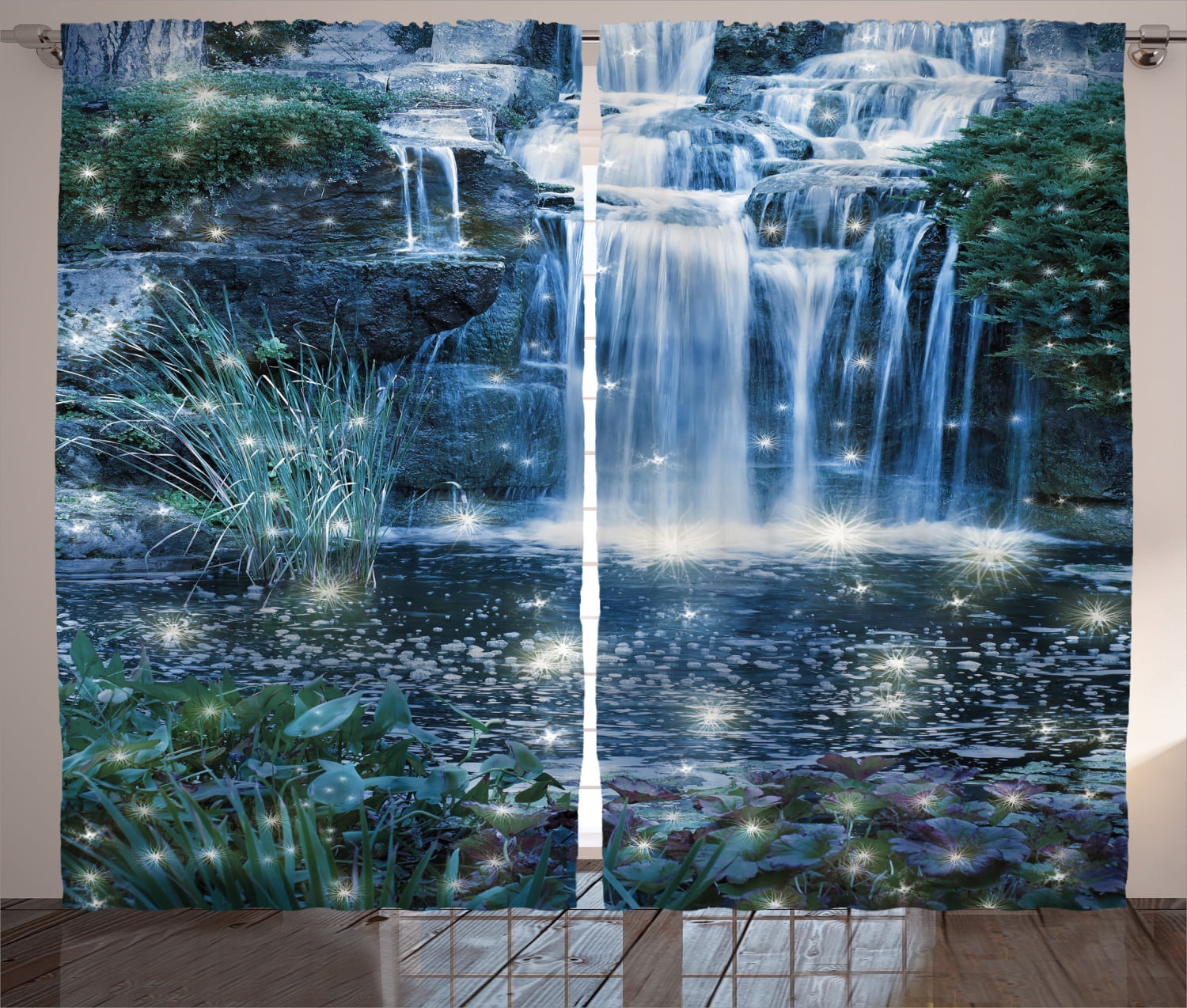 Ambesonne Waterfall Curtains 2 Panel Set, Magic Cascade, 108" x 84 ...