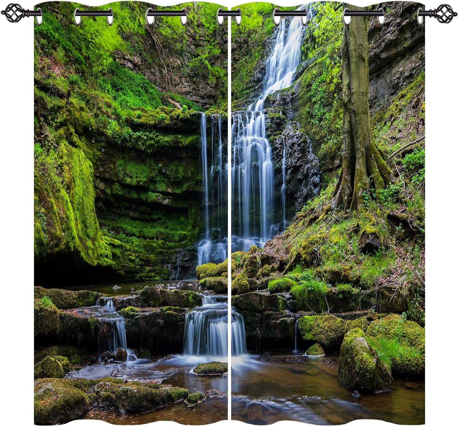 Waterfall Curtains - Nature Landscape Theme Forest Mountain Waterfall ...