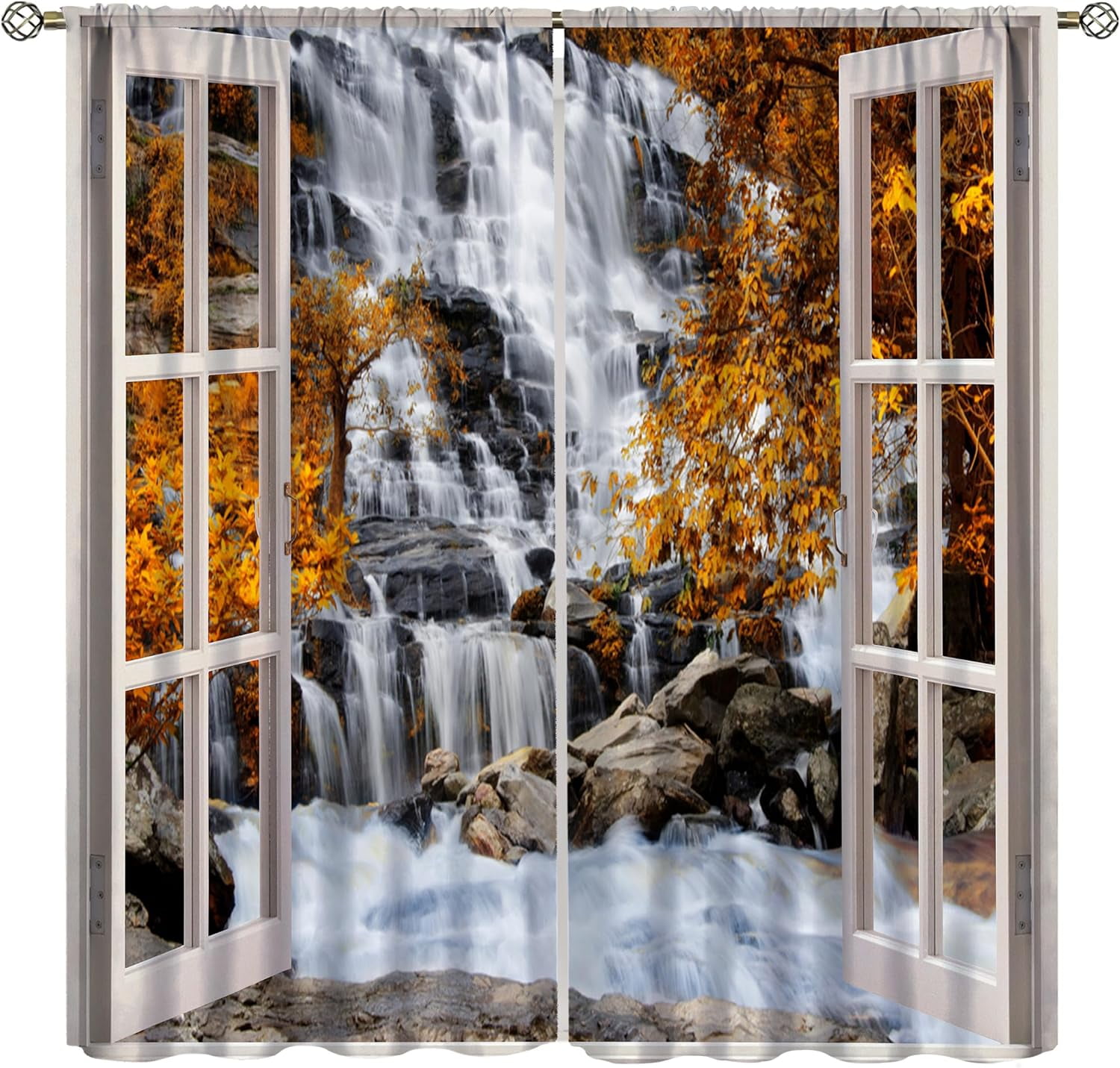 Waterfall Curtains,Nature Landscape Theme Forest Mountain Waterfall ...