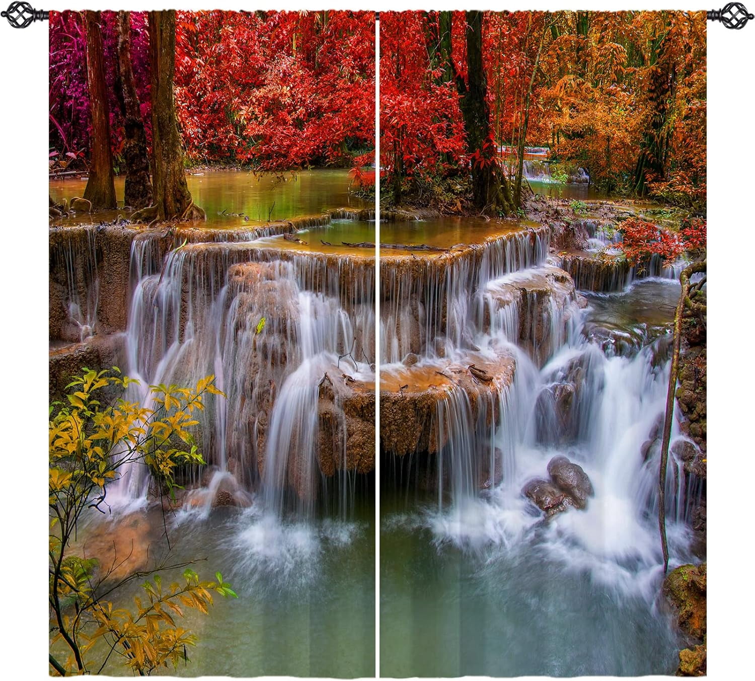 Waterfall Curtains Nature Landscape Theme Window Drapes with Autumn ...