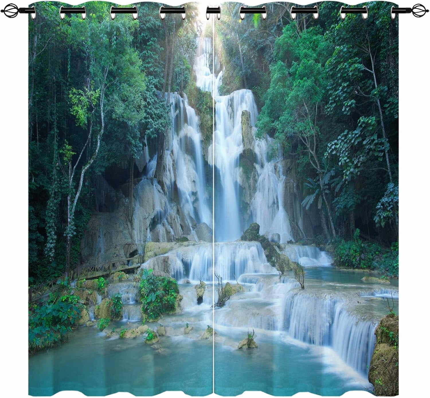 Waterfall Curtains, Nature Theme Wild Scene Mountain Stream Scenery 3D ...