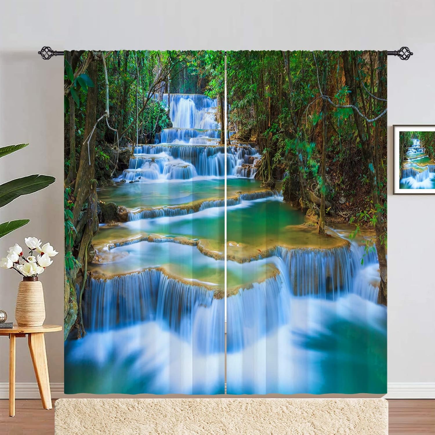 Waterfall Curtains Rod Pocket Blackout Room Darkening Curtains with ...