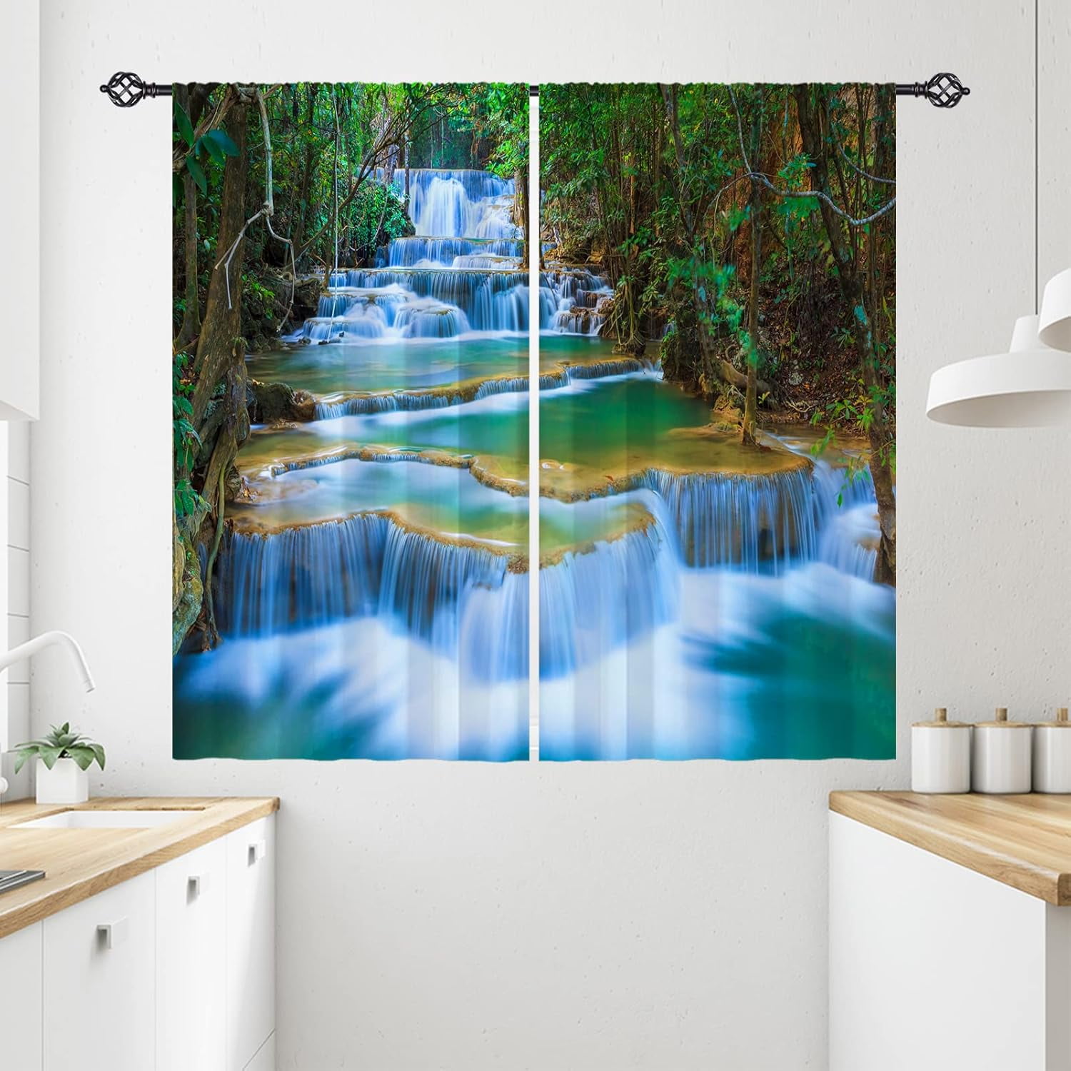 Waterfall Curtains Rod Pocket Blackout Room Darkening Curtains with ...