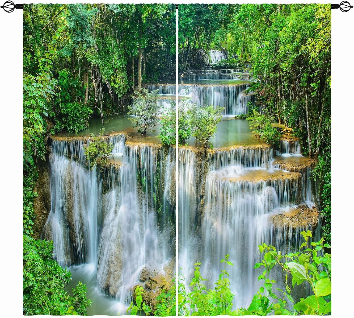 Waterfall Curtains - Summer Nature Theme Green Forest Tree Jungle Wild ...