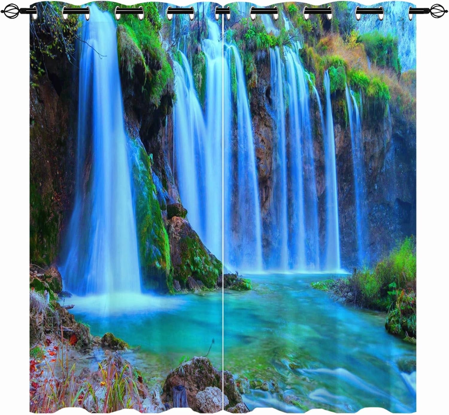 Waterfall Curtains, Wild Scene Nature Theme Mountain Stream Scenery 3D ...