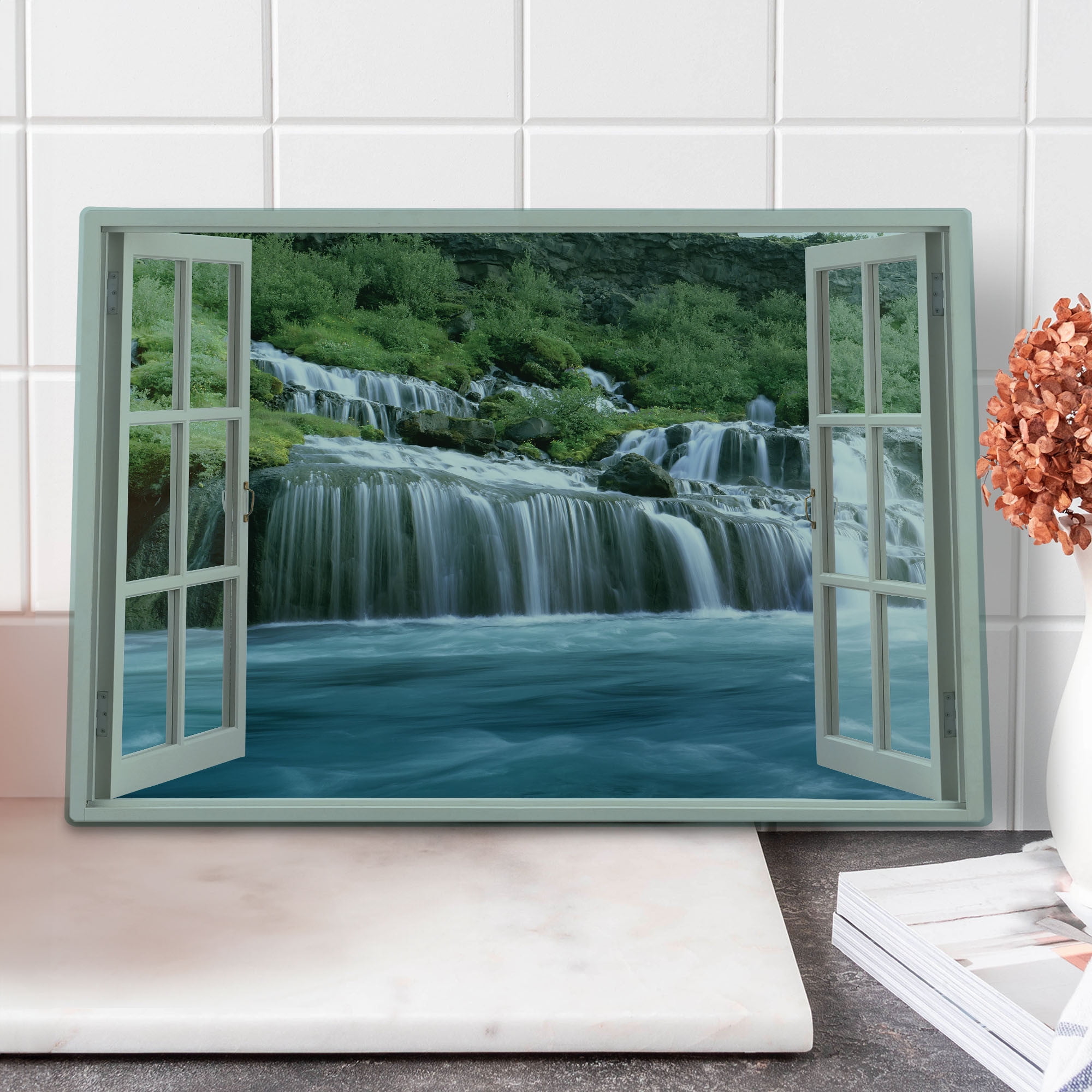 Waterfall Cutting Board, Majestic Waterfall Landscape Through a Window ...