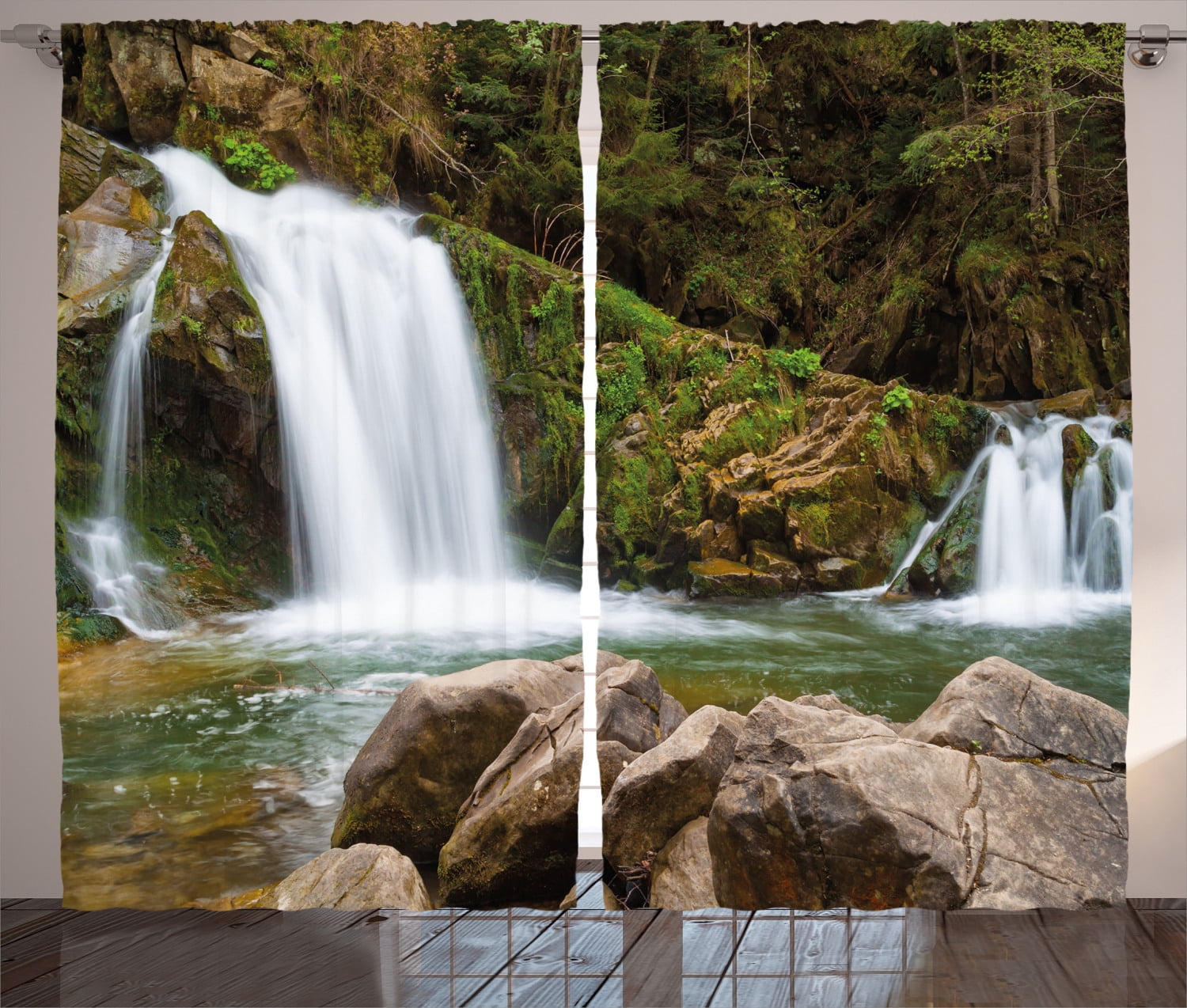 Ambesonne Nature Curtains 2 Panel Set, Waterfalls in Mountains, 108" x ...