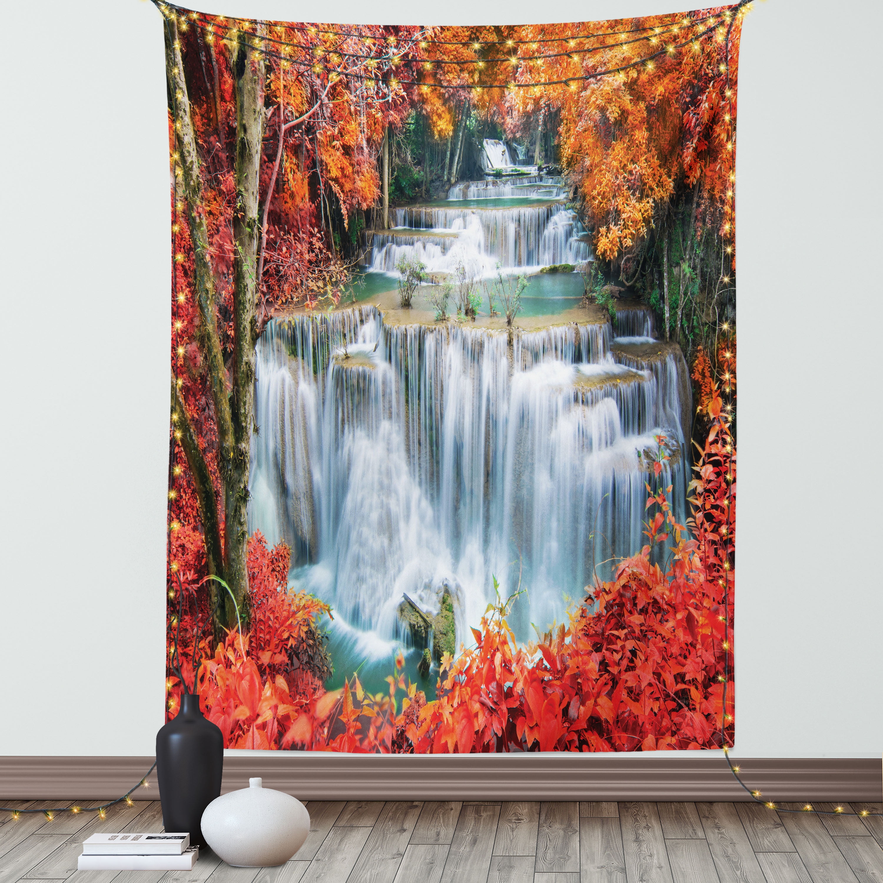 Waterfall Decor Tapestry, Waterfalls Like Stairs in Forest Hidden in ...