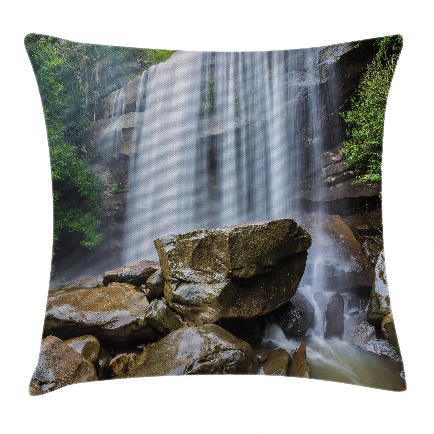 Waterfall Decor Throw Pillow Cushion Cover, Waterfalls Surrounded by ...