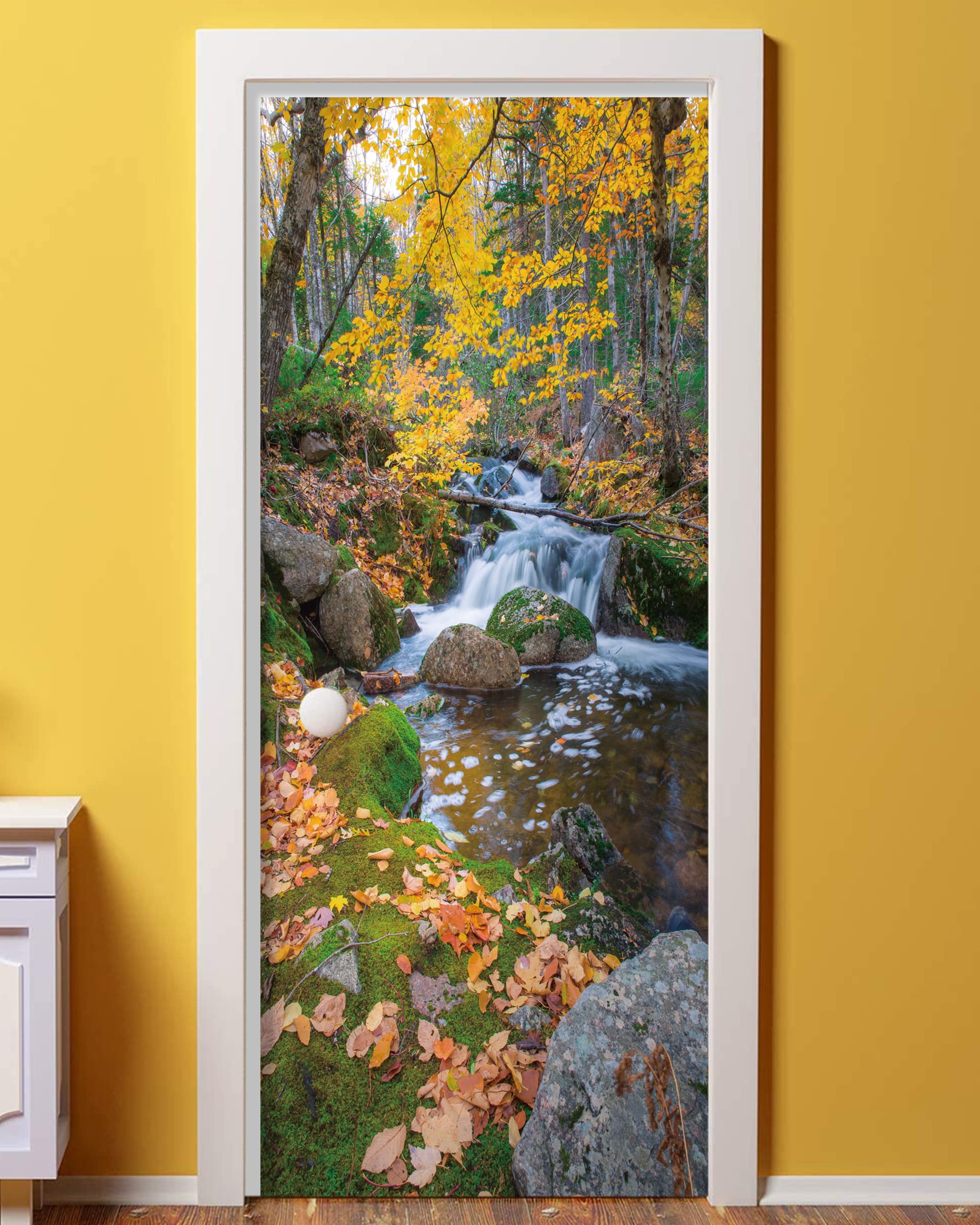 Waterfall Door Stickers Natural Fall Wallpaper Green Jungle Forest ...