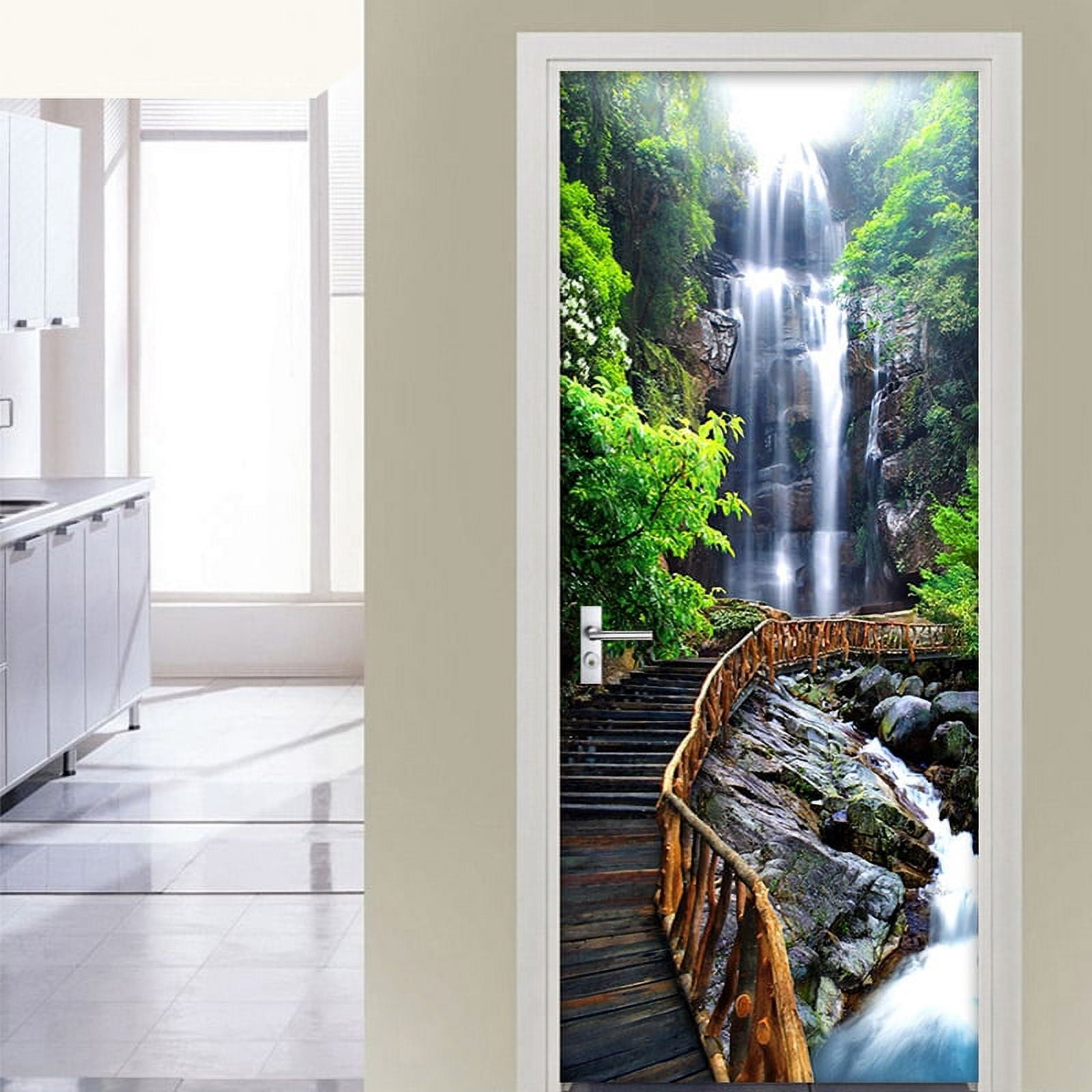 Waterfall Door Stickers PVC Self-adhesive Waterproof 3D Nature ...