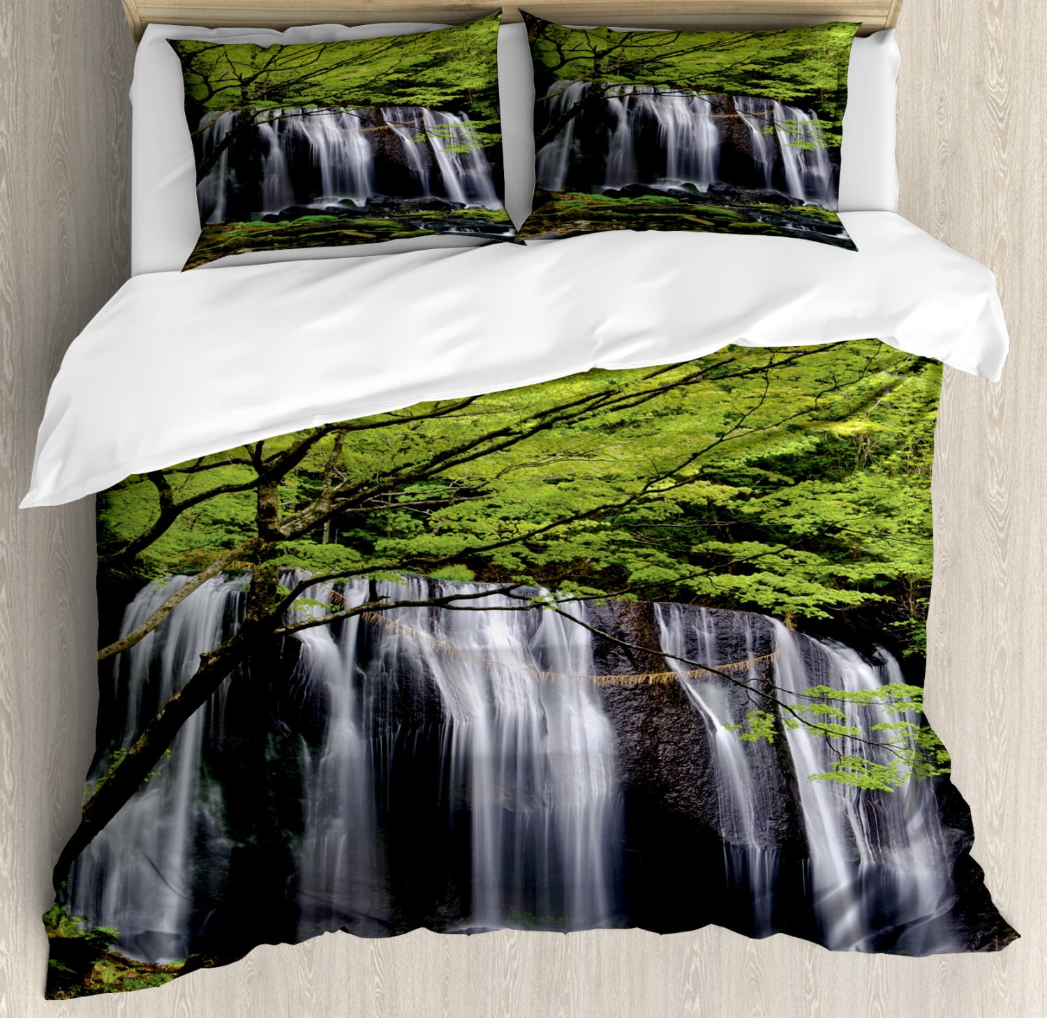 Waterfall Duvet Cover Set, Multiple Waterfalls Surrounded by Black ...