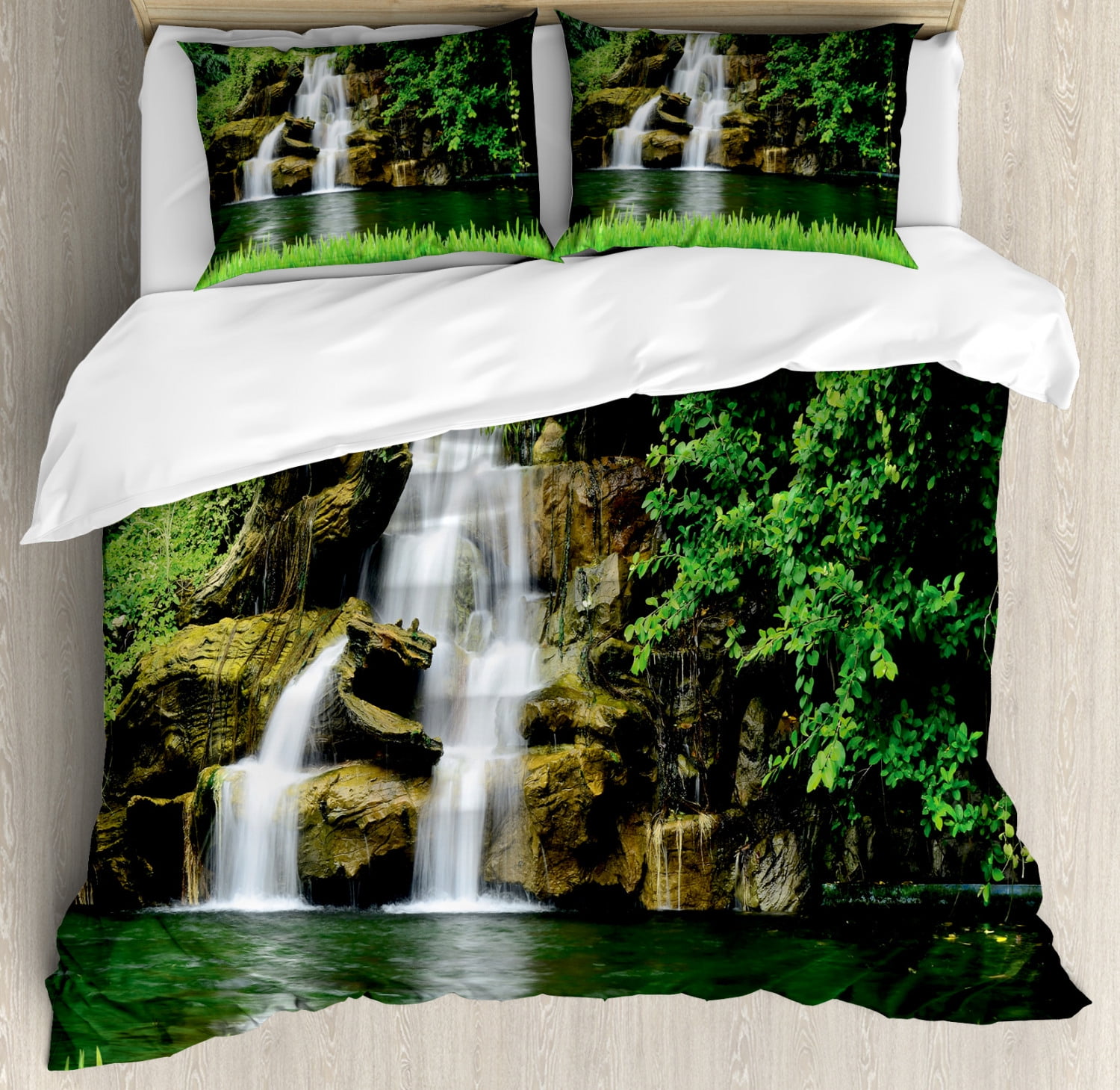 Waterfall Duvet Cover Set Queen Size, Double Waterfalls Flow to Natural ...