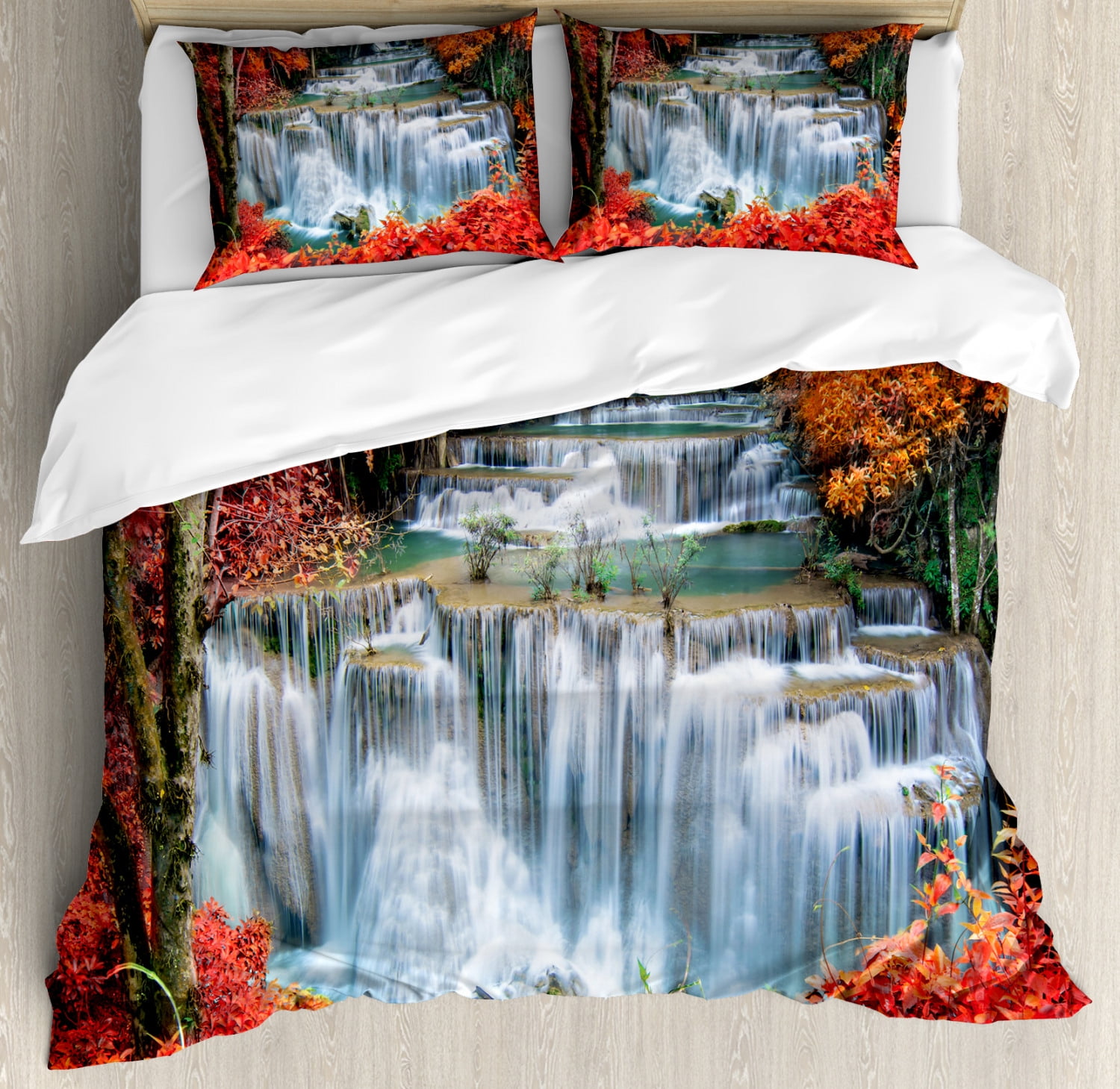 Waterfall Duvet Cover Set, Waterfalls Like Stairs in Forest Hidden in ...