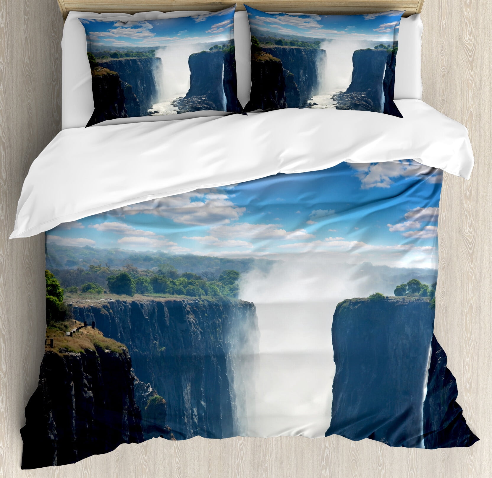 Waterfall Duvet Cover Sets, Victoria Waterfall and Mountain Cliff ...