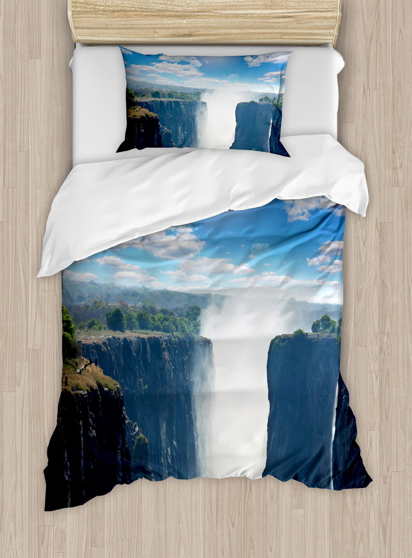 Waterfall Duvet Cover Sets, Victoria Waterfall and Mountain Cliff ...