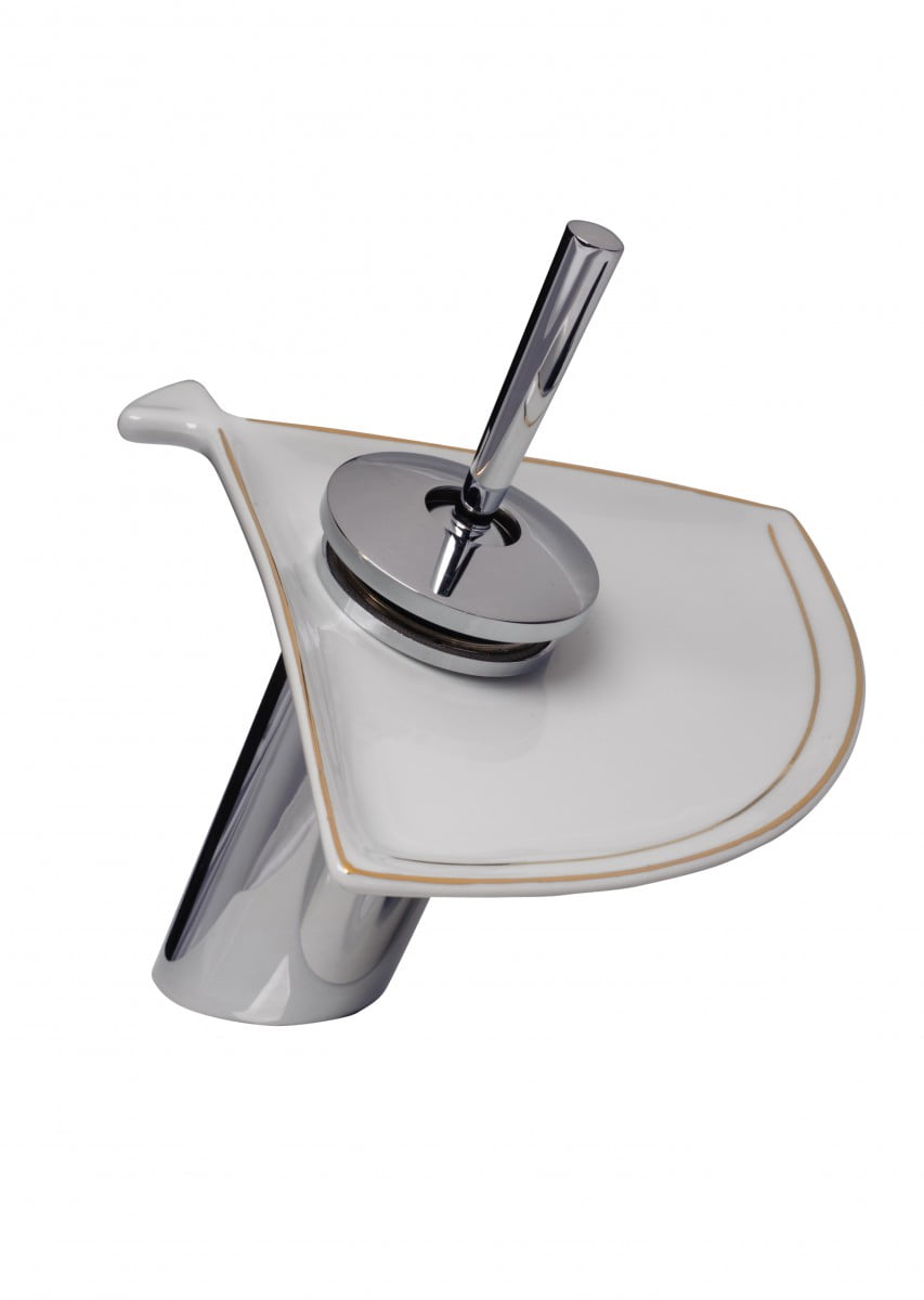 Waterfall Faucet Bathroom Sink Tap Heavy Cast Chrome Short Ceramic 7" H ...