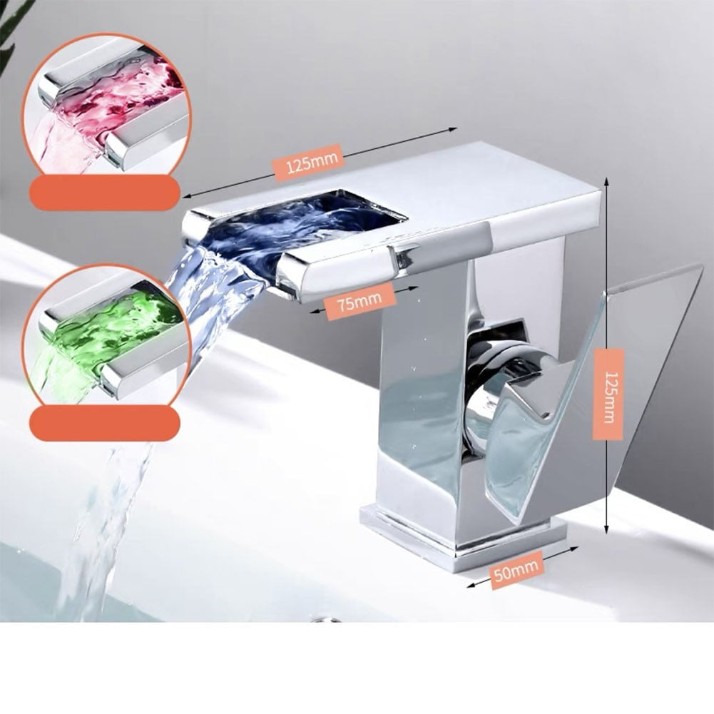 Waterfall Faucet Luminous Color Changing Wash Basin Bathroom Cabinet ...
