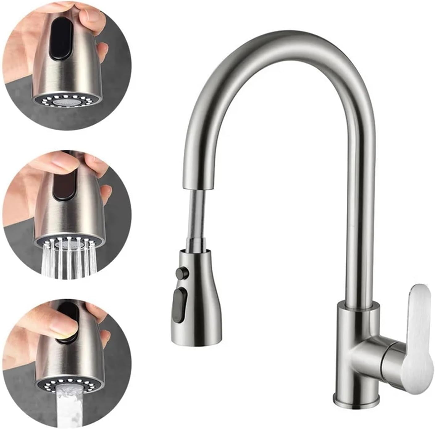 Waterfall Faucet Stainless Steel Kitchen Single Hole Pull Out Spout ...