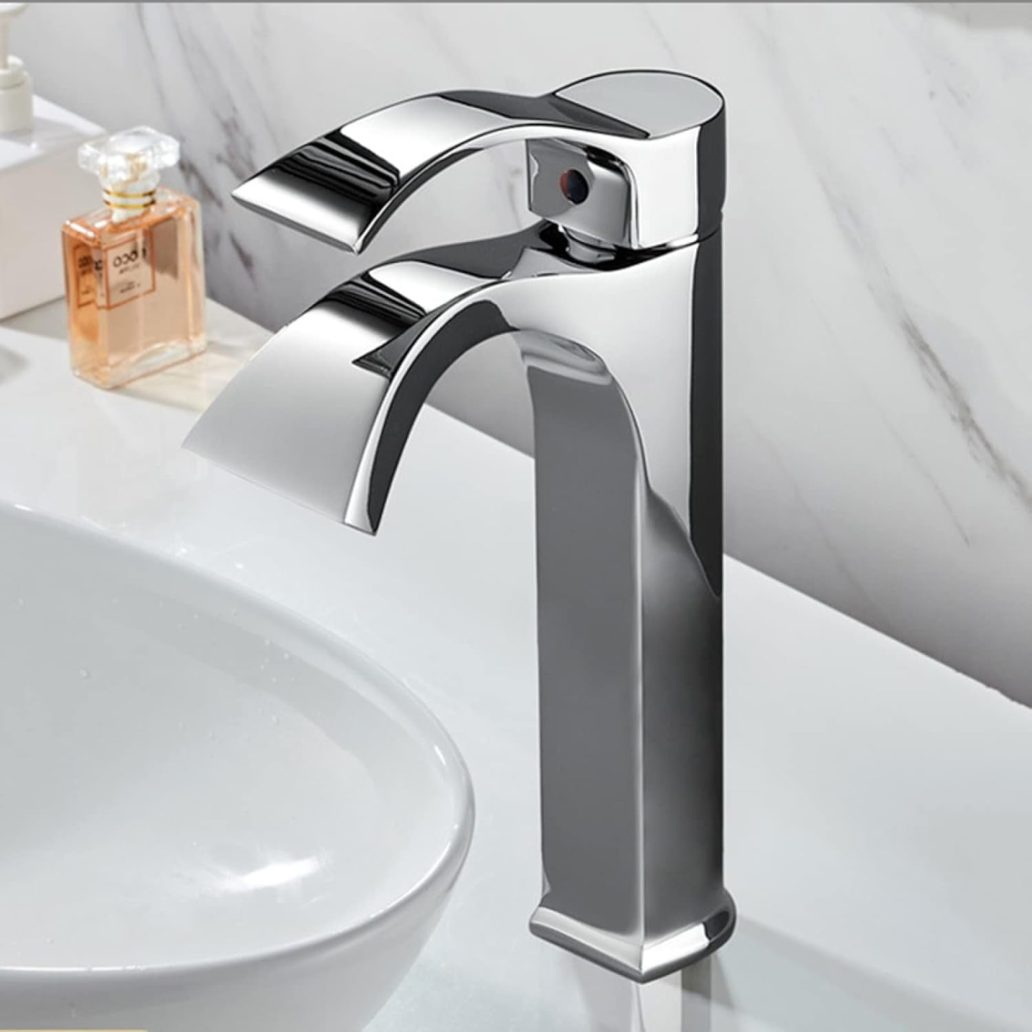 Waterfall Faucet for Bathroom Sink Chrome Plated, Single Handle Basin ...