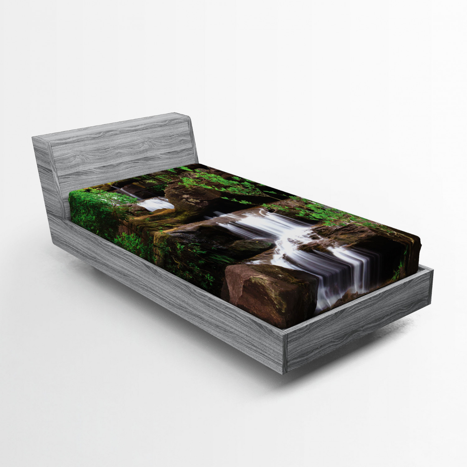 Waterfall Fitted Sheet, Little Waterfalls Flow on Rock Stairs ...